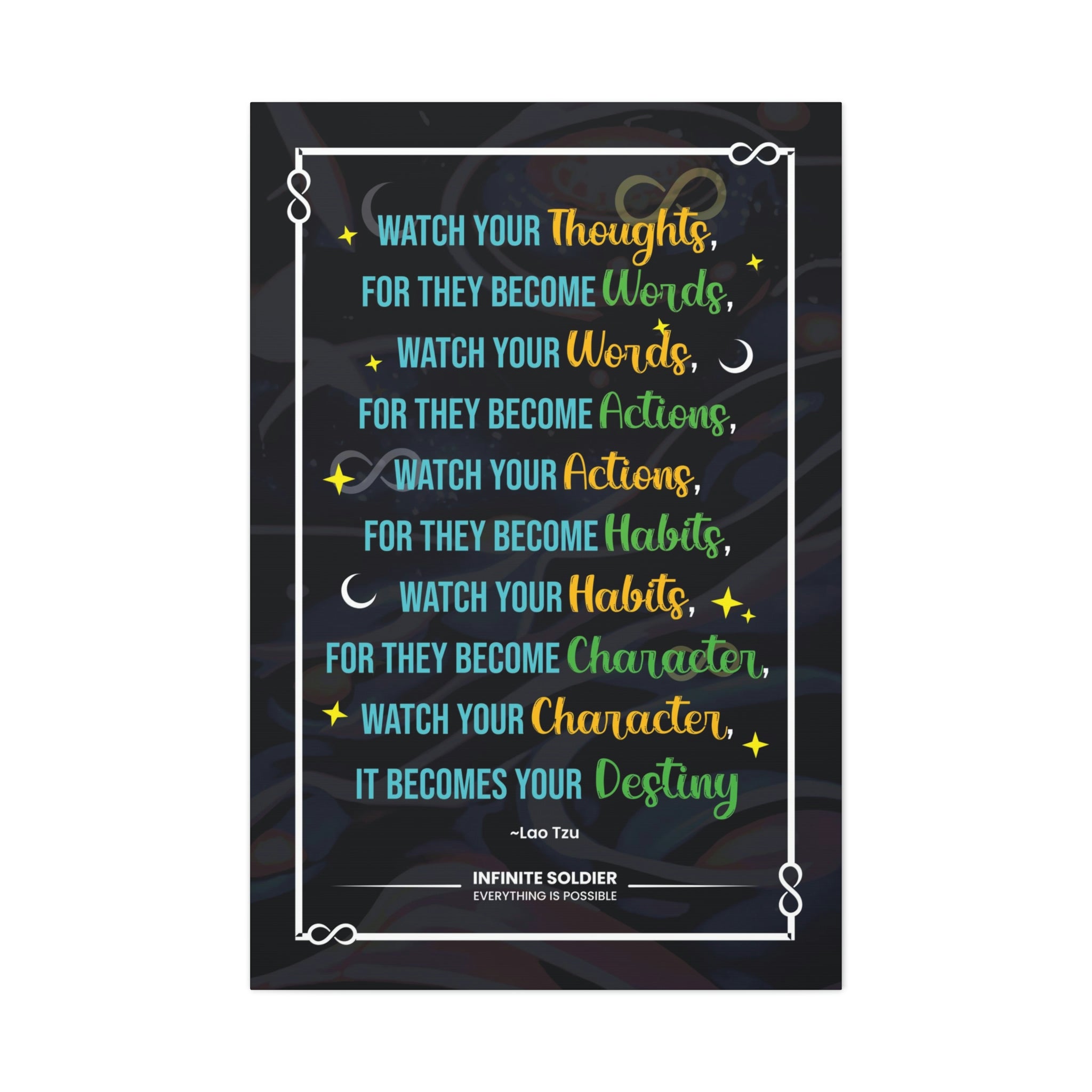 Inspirational Lao Tzu Quote on Black Canvas | Infinite Soldier